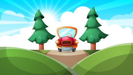 Car road cartoon landscape Royalty Free Vector Image