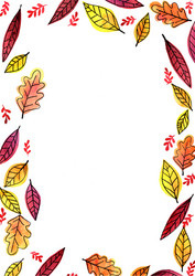 Autumn leaves outline drawing with watercolor Vector Image