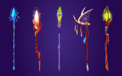 Magic staff realistic set Royalty Free Vector Image