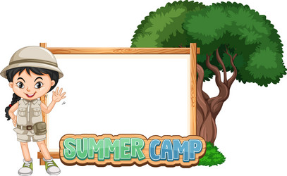 Border template design with girl at summer camp Vector Image