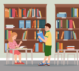 Cartoon kids studying in library Royalty Free Vector Image