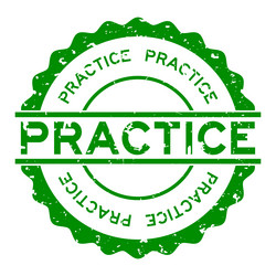 Grunge blue practice word hexagon rubber seal Vector Image