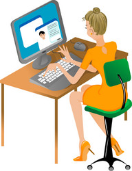 Cartoon Girl Typing on Computer Vector Images (over 630)