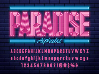 Glowing neon script alphabet font Royalty Free Vector Image