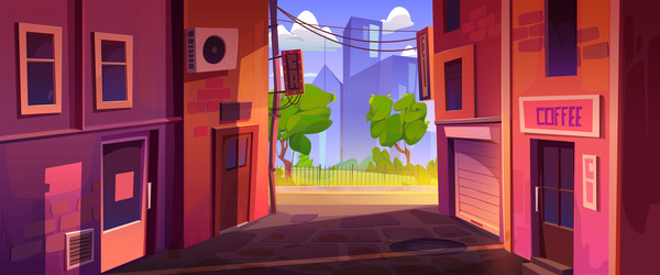 Alleyway with store and coffee house doors Vector Image