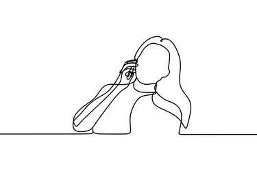 Women using mobile phone continuous line drawing Vector Image