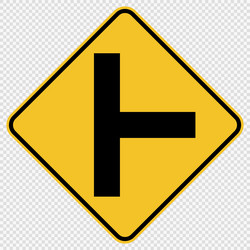 T-junction traffic road sign isolated on grey sky Vector Image