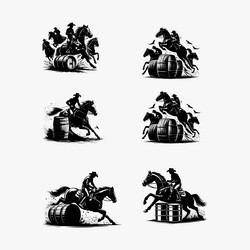 Barrel racing silhouette bundle file Royalty Free Vector