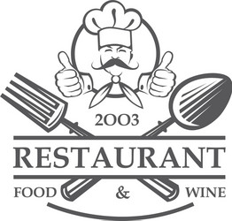 Chef head and crossed knives cooking emblem Vector Image