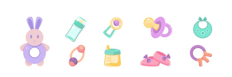 Babyhood object and different childhood items Vector Image