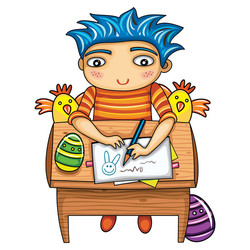 Cartoon little boy holding an easter egg Vector Image