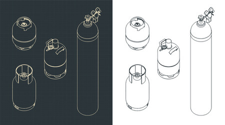 Gas cylinders blueprints set Royalty Free Vector Image