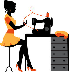 Woman sewing clothes with machine Royalty Free Vector Image