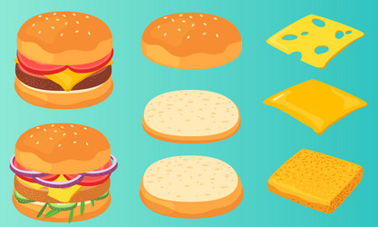 Burger ingredients set on gradient background Vector Image