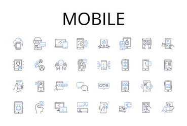 Mobile line icons collection cellular handheld Vector Image