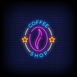Neon sign coffee shop with brick wall background v