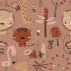 Seamless pattern with color wild animals on white Vector Image