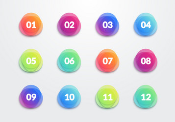 Twelve colorful bullet points labels Royalty Free Vector
