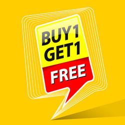 Buy one get free sticker label design Royalty Free Vector