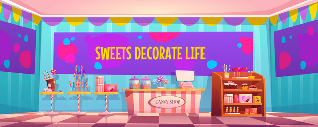Candy shop empty interior with various pastry Vector Image