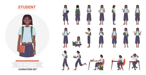 African american black student girl poses Vector Image