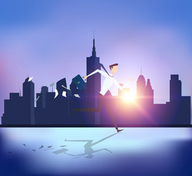 Abstract business people running with building Vector Image