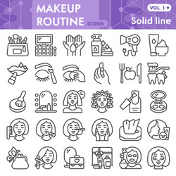 Hygiene routine line icon set morning Royalty Free Vector
