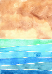 Ocean wave and sand watercolor background Vector Image