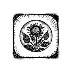 Nordic linocut floral in rustic frame motif Vector Image