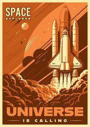 Space shuttle monochrome vintage flyer Royalty Free Vector