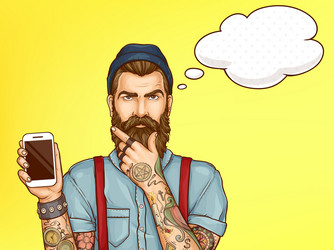 Hipster man with glass full beer cartoon Vector Image