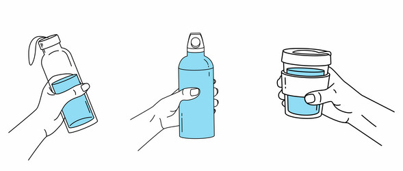 Reusable container for liquids various poses Vector Image