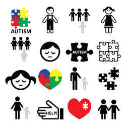 Autism awareness icons puzzle pieces child head Vector Image