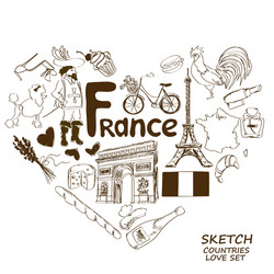 French symbols in heart shape concept Royalty Free Vector