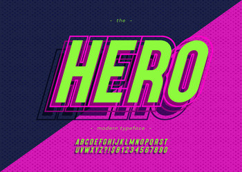 Hero font 3d bold style Royalty Free Vector Image