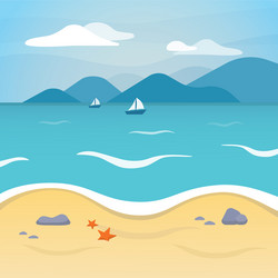 Cartoon sandy beach sea and blue sky Royalty Free Vector