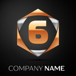 Realistic golden number six logo in the circle Vector Image
