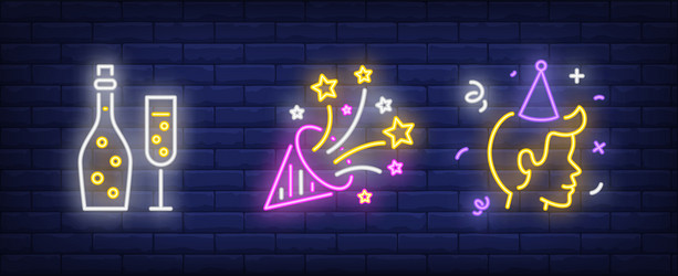 Firework neon sign set Royalty Free Vector Image
