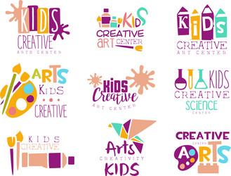 Kids creative class template promotional logo set Vector Image