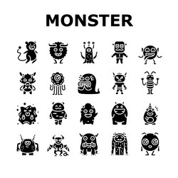 Monster funny cute alien icons set Royalty Free Vector Image