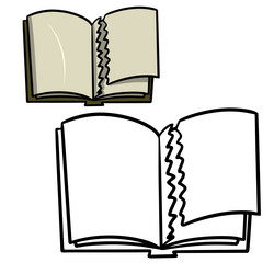 An old open book with a torn page cartoon Vector Image