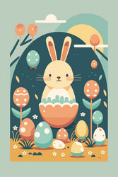 Rabbit easter happy easter easter bunnies and egg Vector Image