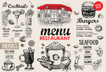 Menu restaurant brochure food flyer template des Vector Image