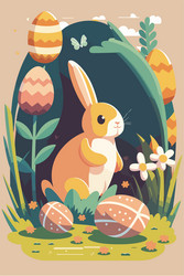 Rabbit easter happy easter easter bunnies and egg Vector Image
