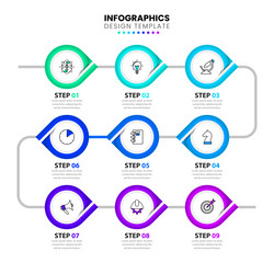 Infographic template line with 9 rectangles Vector Image