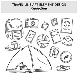 Set of travel line art element template design Vector Image
