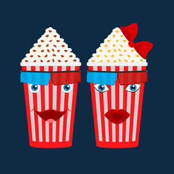 Cartoon buckets of popcorn with faces Royalty Free Vector