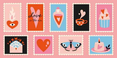Set of cute hand-drawn post stamps Royalty Free Vector Image