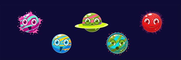 Funny bright planets with face emotion set Vector Image