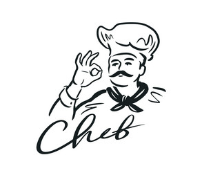 Smiling chef cooking gourmet meal in kitchen Vector Image